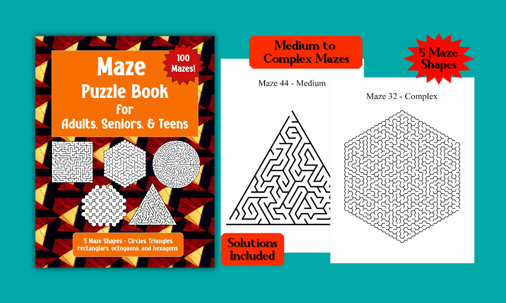 Maze Puzzle Book for Adults, Seniors, and Teens: 100 Medium to Complex ...